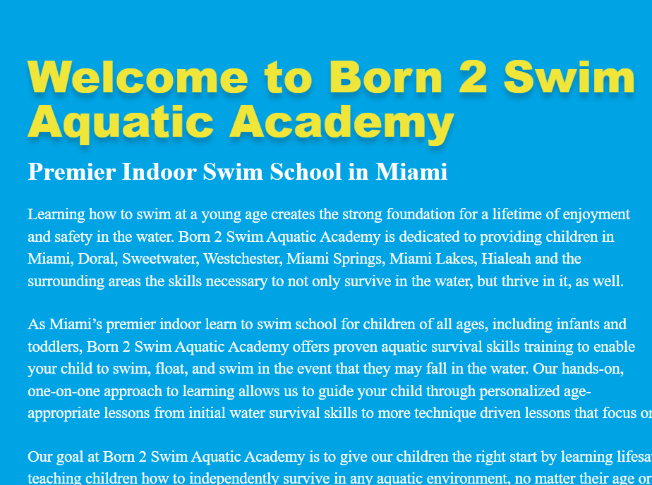 4.5 ⭐ Born 2 Swim Aquatic Survival Academy Reviews by Real Customers 2025, +13054377946